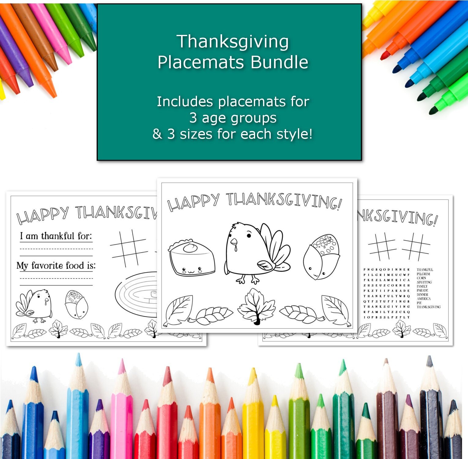 Kids Table Printables, Thanksgiving Placemat Bundle, Thanksgiving Table ...