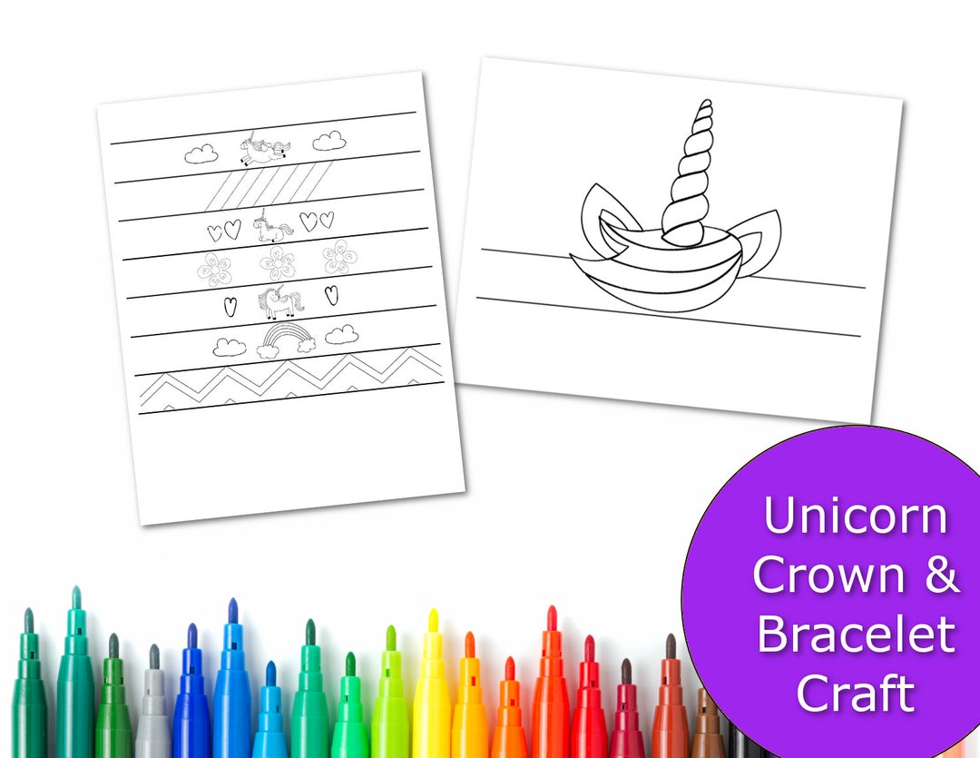Unicorn Horn Crown and Bracelet Pack, Printable Unicorn Craft, Paper ...