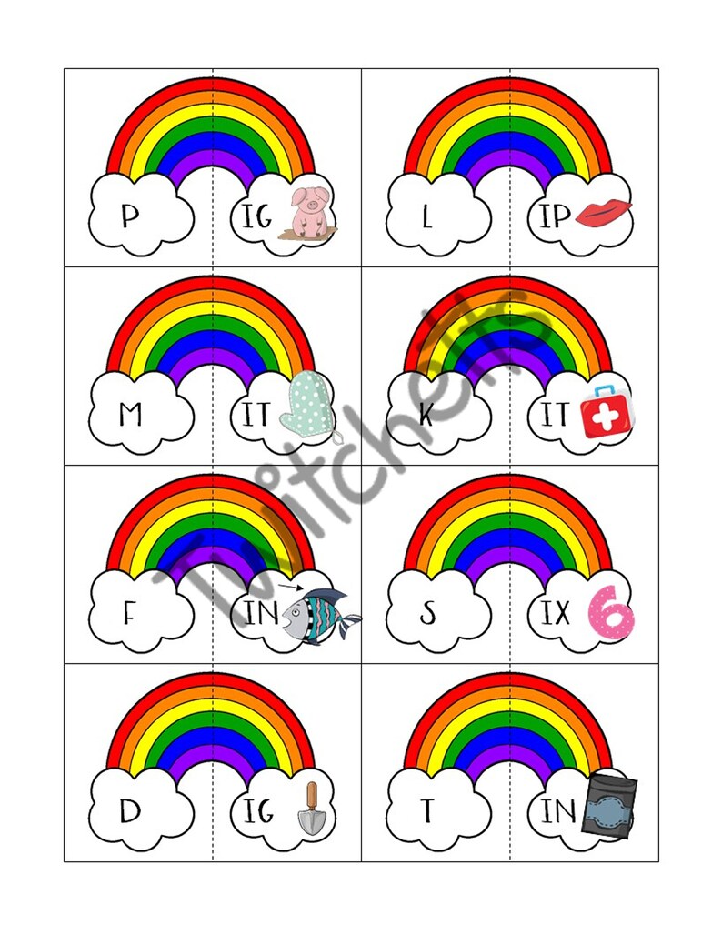 Short I Sounds Rainbow CVC Words Matching Game for Homeschooling ...