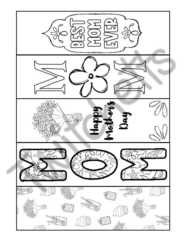 Mother's Day Bookmarks, Set of 5 Printable Bookmarks for Mom, Coloring ...
