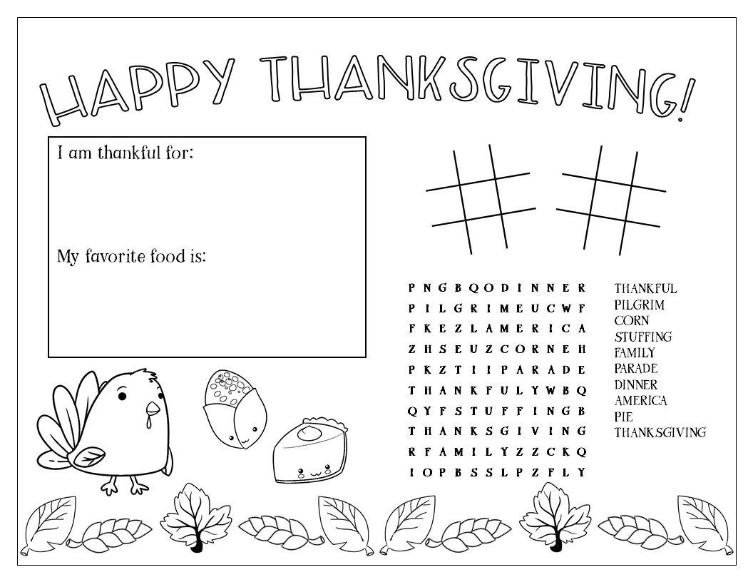 Kids Table Printables, Thanksgiving Placemat Bundle, Thanksgiving Table ...