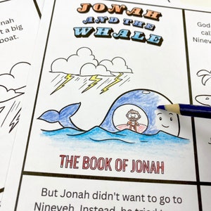 Jonah and the Whale Story Cards for Young Children, Printable Coloring ...