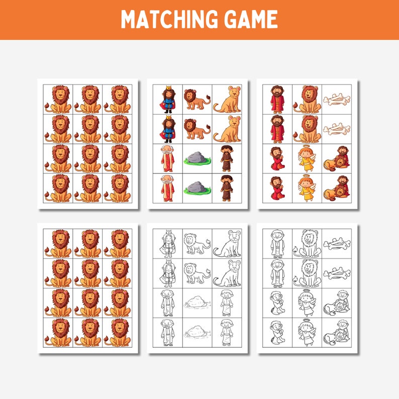 Daniel in the Lions Den Matching Game, Printable Memory Game for a ...