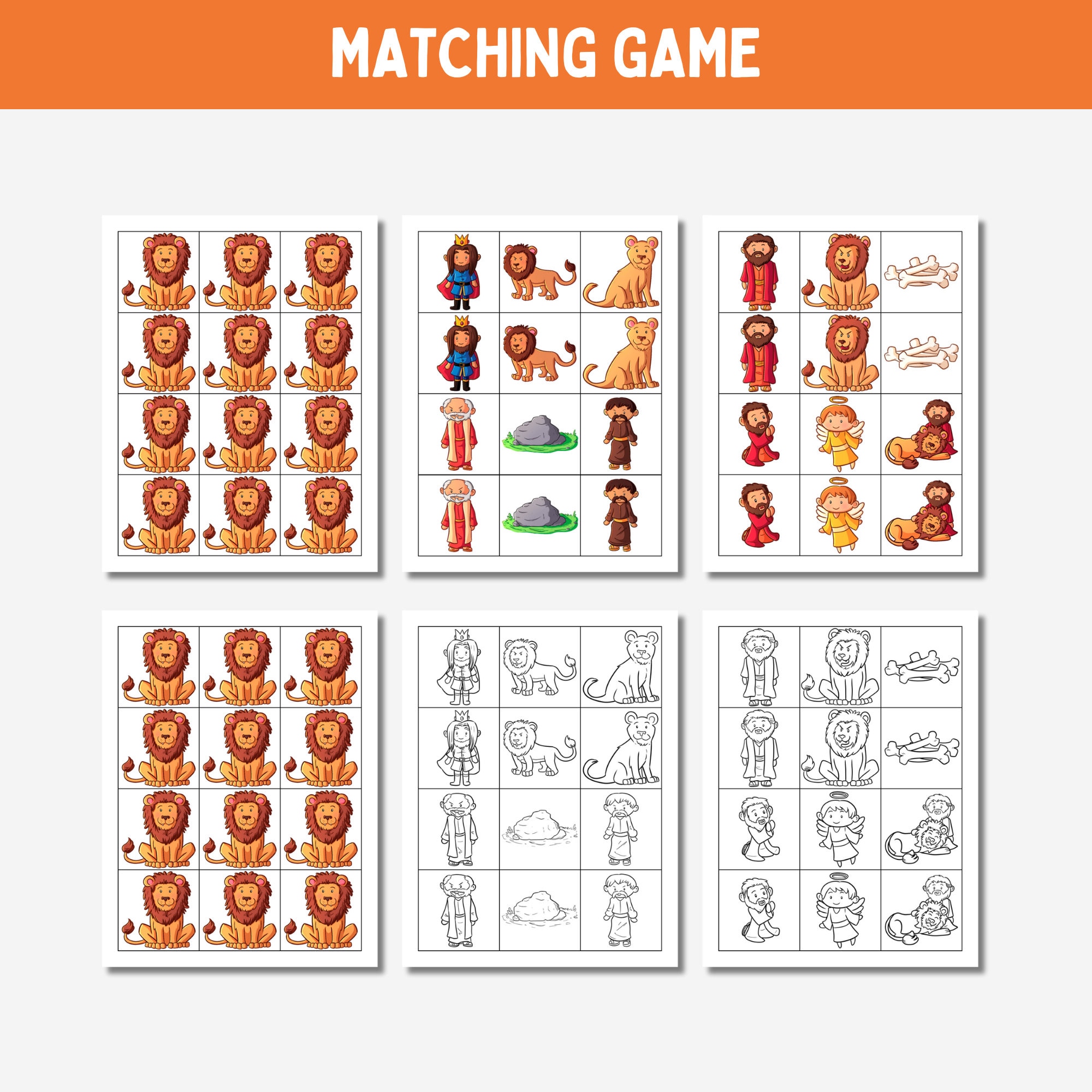 Daniel in the Lions Den Matching Game, Printable Memory Game for a ...