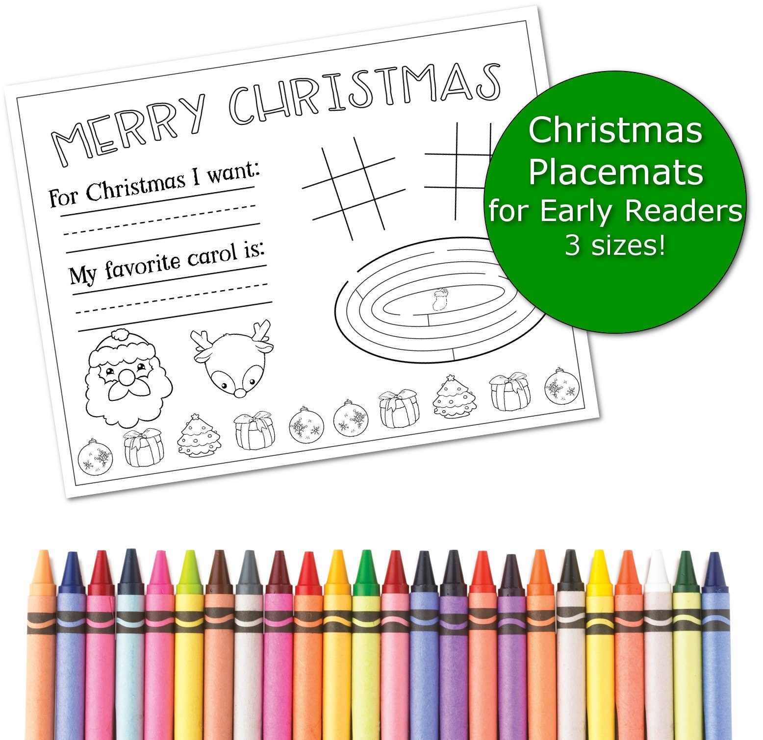 Christmas Placemat for Early Readers, Printable Placemats for ...
