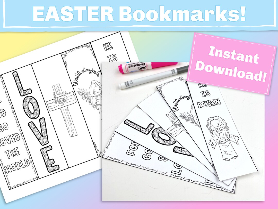 Religious Easter Bookmarks for Kids, Printable Coloring Bible Bookmarks ...