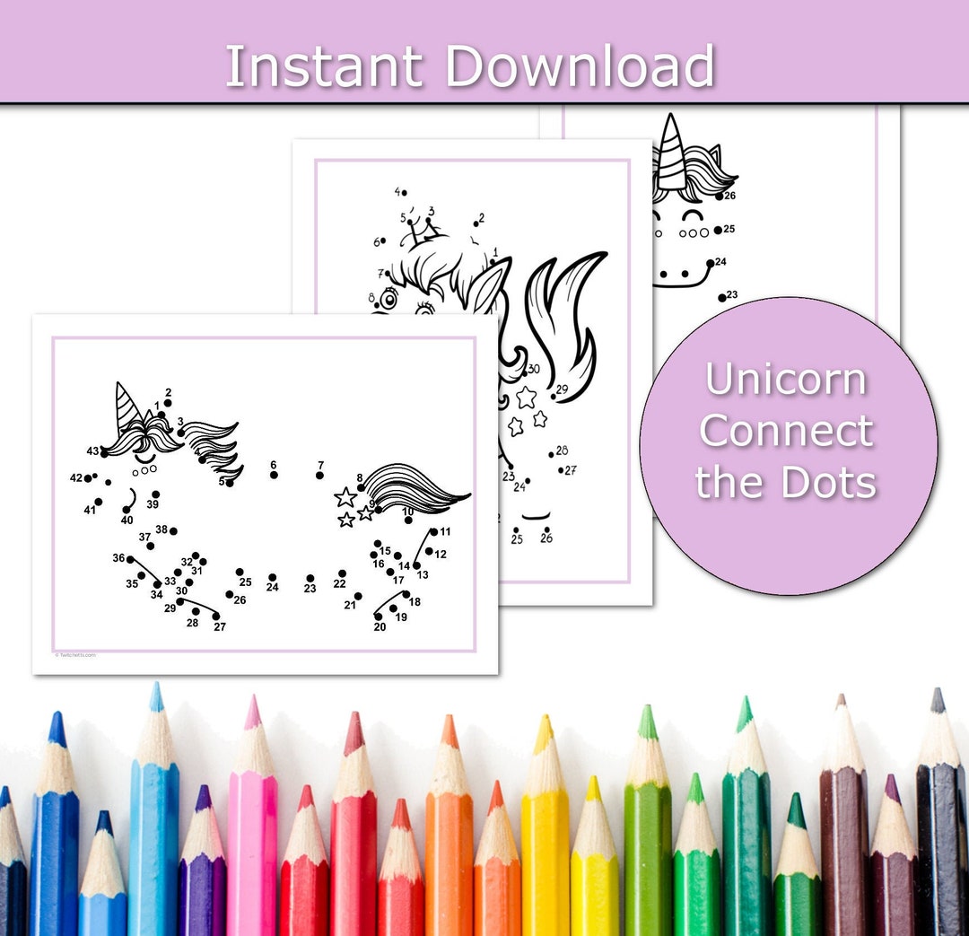 Unicorn Connect the Dots Printable Activity for Kids, Unicorn Birthday ...