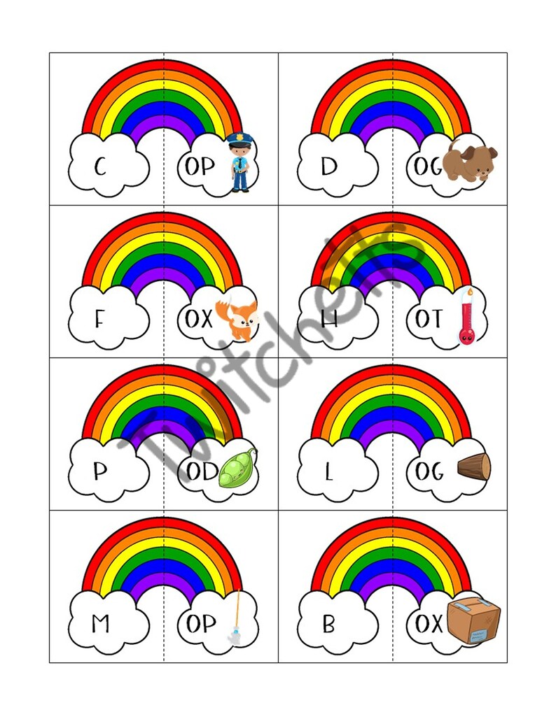 Short O Sounds Rainbow CVC Words Matching Game for Homeschooling ...