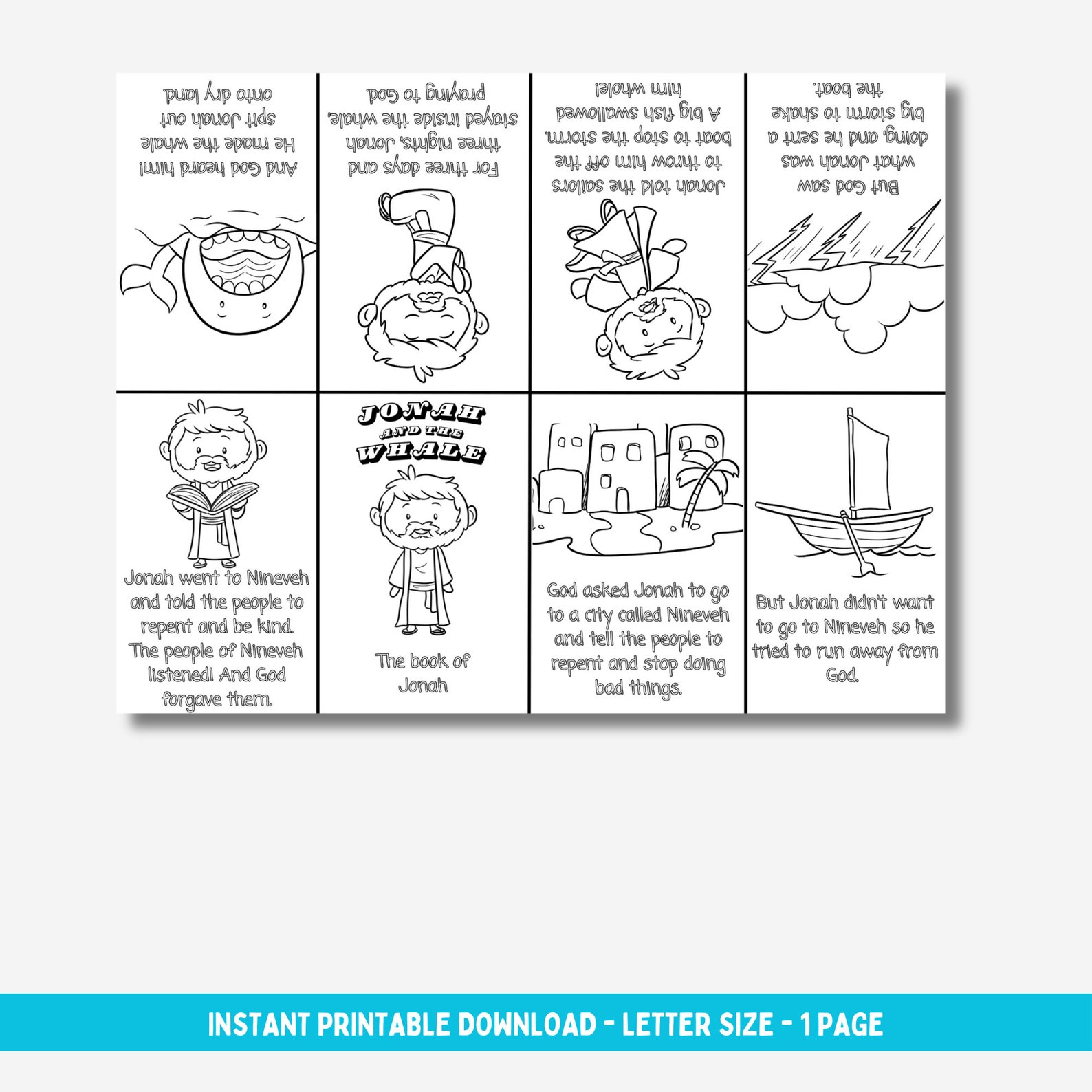 Jonah and the Whale Mini Coloring Book for Kids, Printable Coloring ...