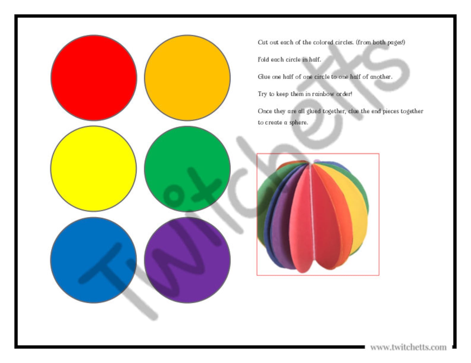 3D Sphere Craft Template to Help Kids Learn Rainbow Colors, Printable ...