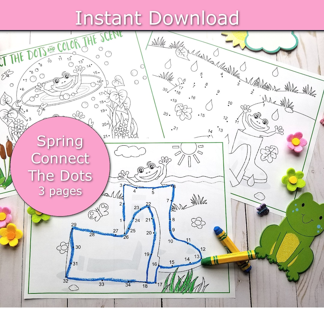 Spring Printable Activity for Kids, Spring Connect the Dots, Frog ...
