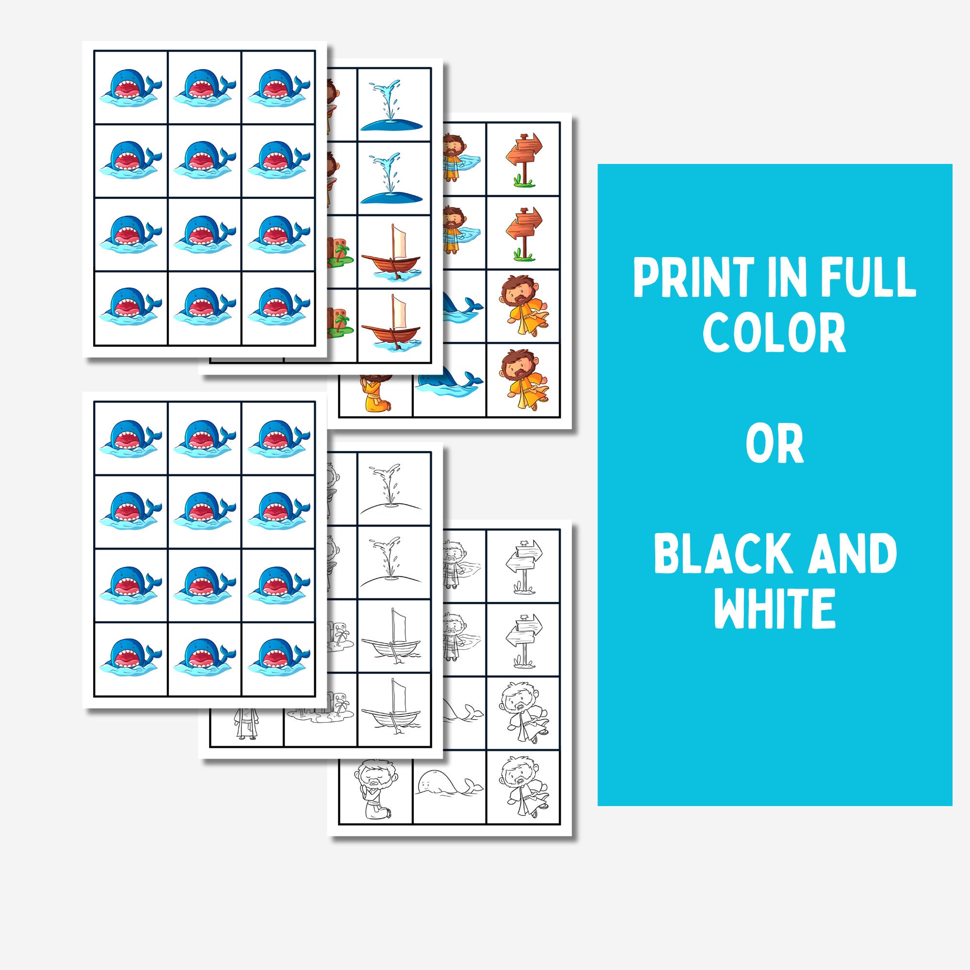 Jonah and the Whale Matching Game, Printable Memory Game for a Sunday ...