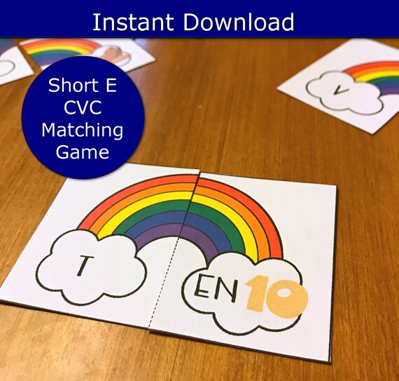 Short E Sounds Rainbow CVC Words Matching Game for | Etsy