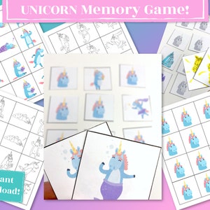 Unicorn Matching Game, Printable Memory Game for Your Busy Bag or ...
