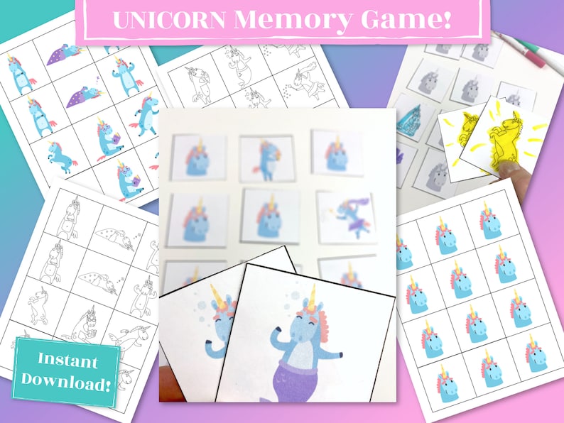 Unicorn Matching Game, Printable Memory Game for Your Busy Bag or ...