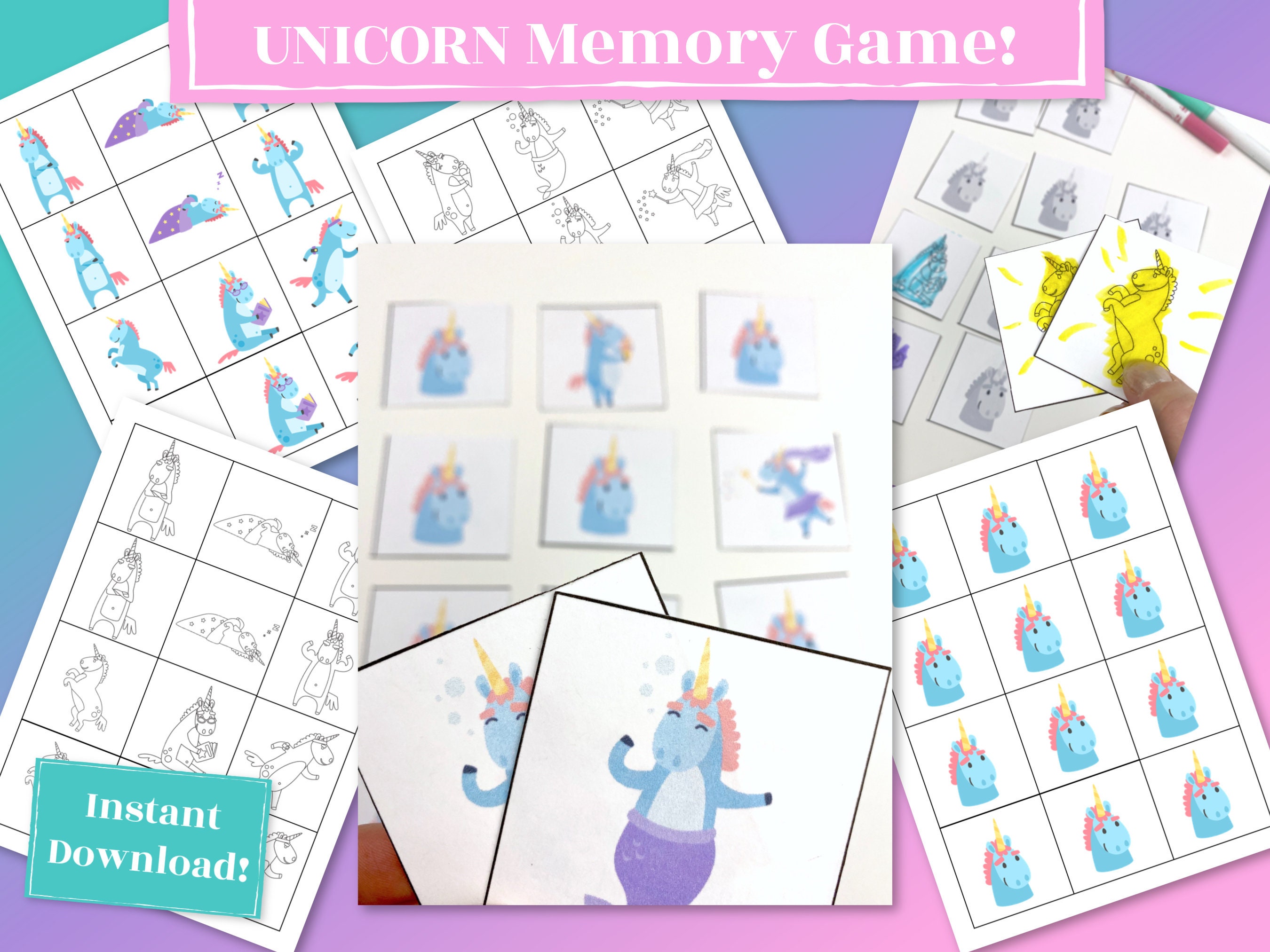 Unicorn Matching Game, Printable Memory Game for Your Busy Bag or ...