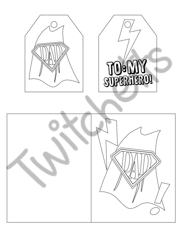 Father's Day Coloring Page Set, Father's Day Card and Gift Tag for Dad ...