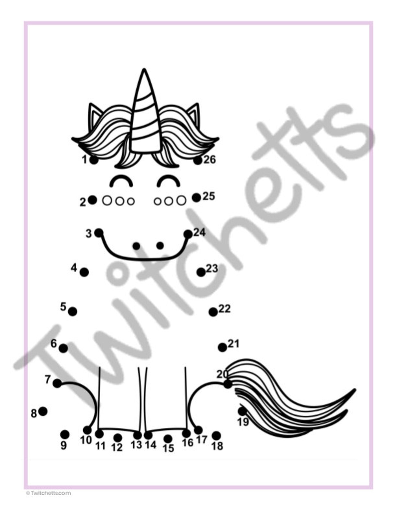 Unicorn Connect the Dots Printable Activity for Kids, Unicorn Birthday ...