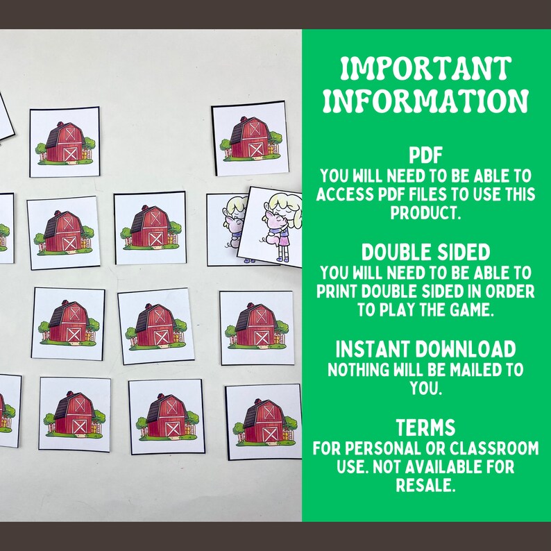 Farm Animal Matching Game. Printable Memory Game for Farm Themes. Great ...