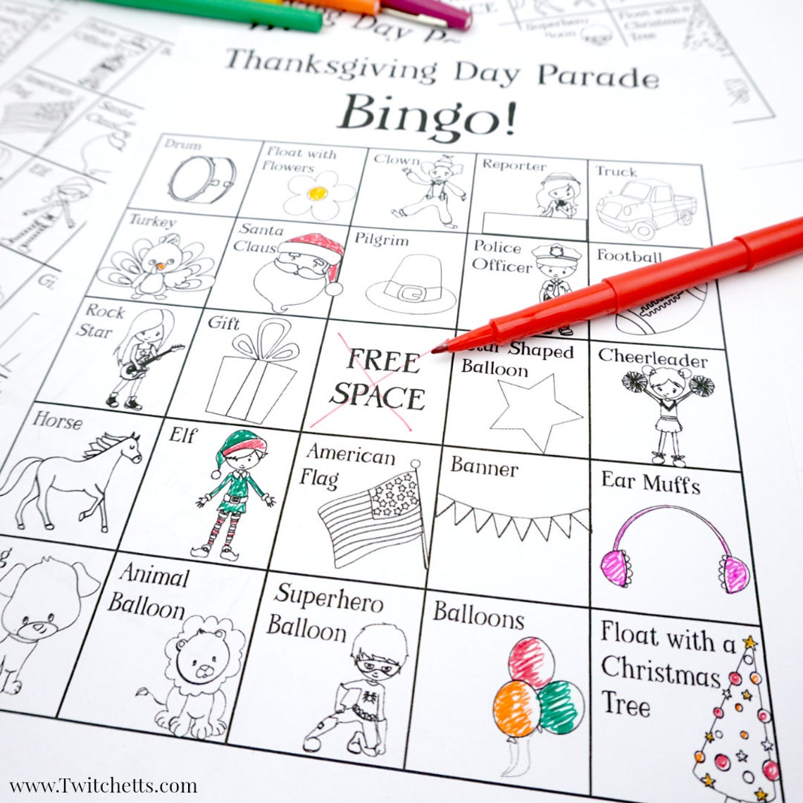 Thanksgiving Party Game, Printable Parade Bingo, Thanksgiving Coloring ...