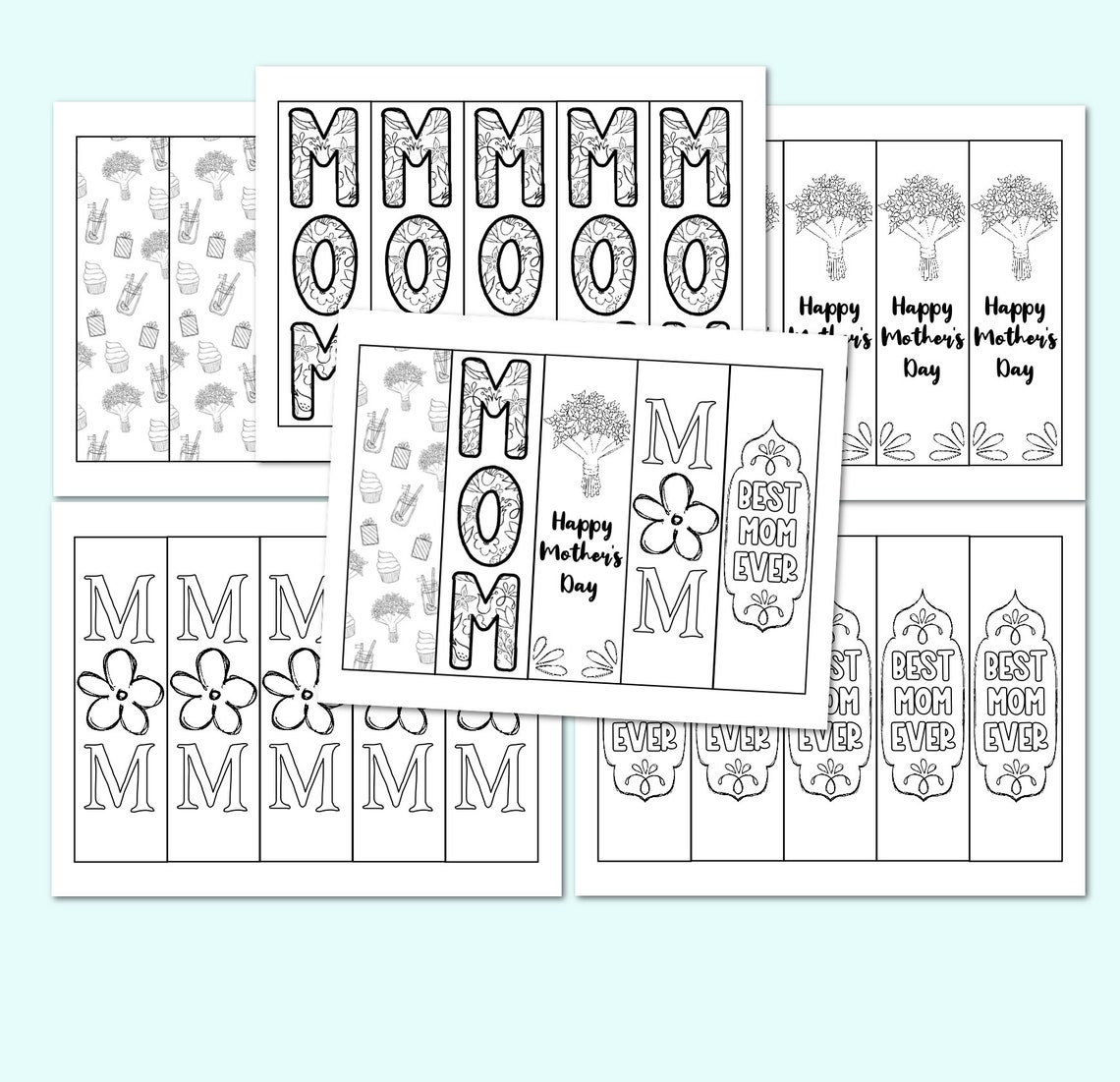 Mother's Day Bookmarks, Set of 5 Printable Bookmarks for Mom, Coloring ...