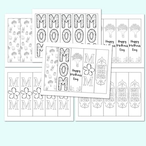 Mother's Day Bookmarks, Set of 5 Printable Bookmarks for Mom, Coloring ...