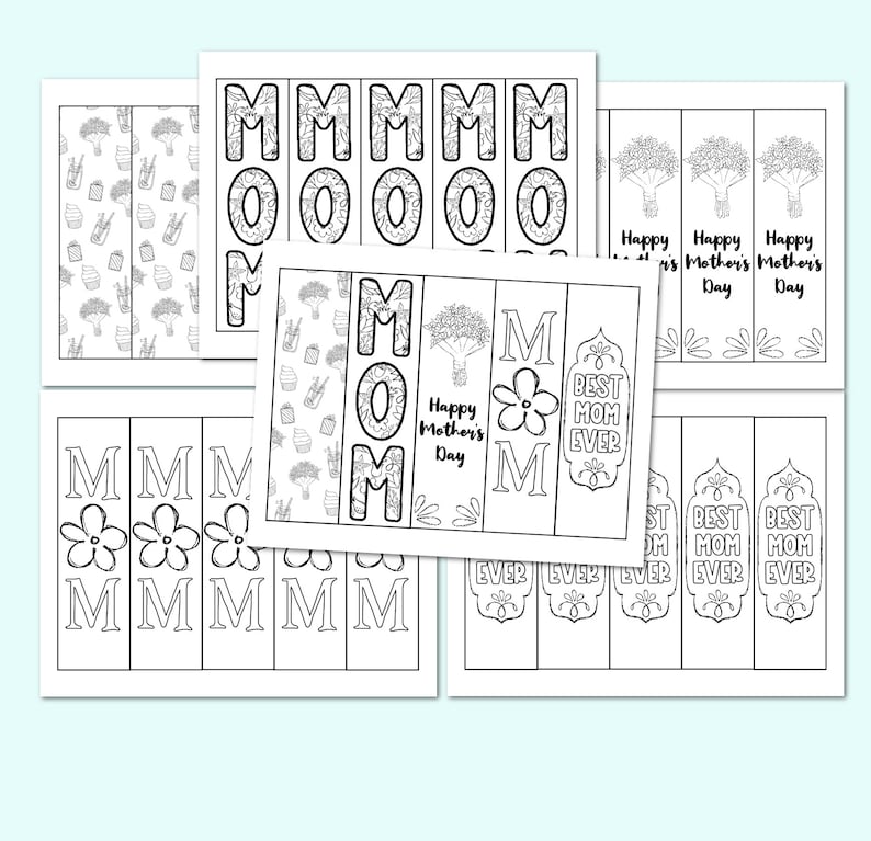 Mother's Day Bookmarks, Set of 5 Printable Bookmarks for Mom, Coloring ...