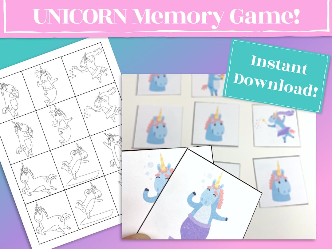 Unicorn Matching Game, Printable Memory Game for Your Busy Bag or ...