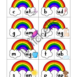 Short U Sounds Rainbow CVC Words Matching Game for Homeschooling ...
