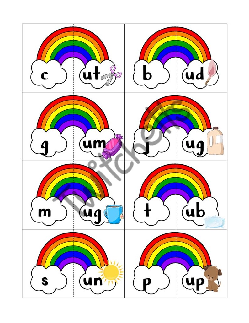 Short U Sounds Rainbow CVC Words Matching Game for Homeschooling ...