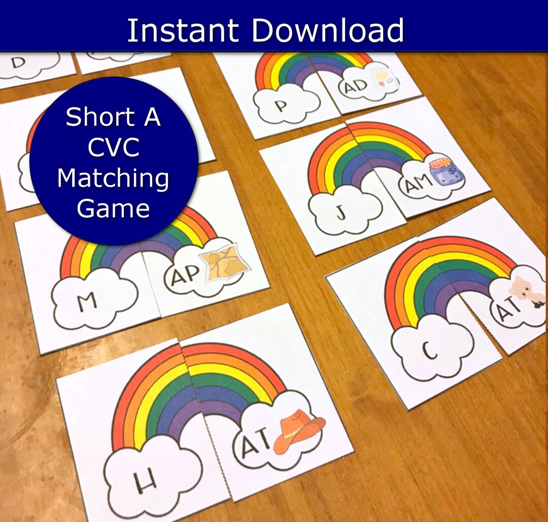 Short A Sounds Rainbow CVC Words Matching Game for Homeschool ...