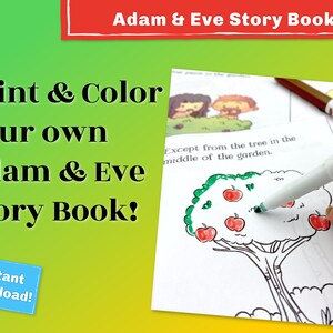 Adam and Eve Story Cards. Full Color or Coloring Page Cards That Helps ...