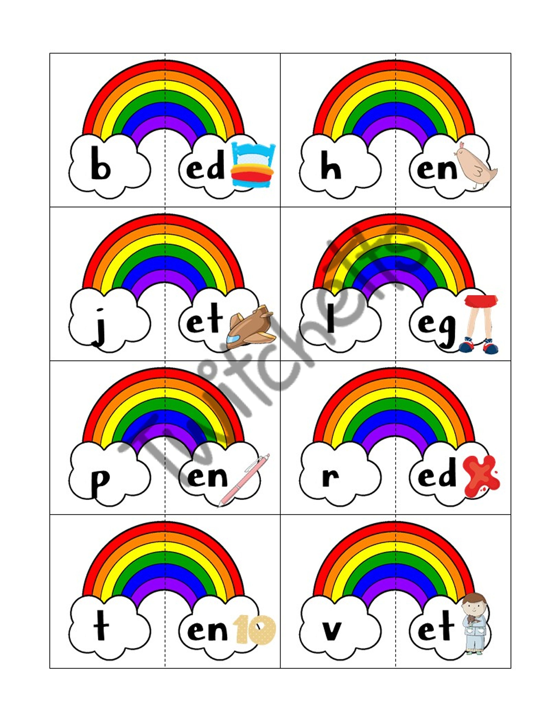 Short E Sounds Rainbow CVC Words Matching Game for Homeschooling ...
