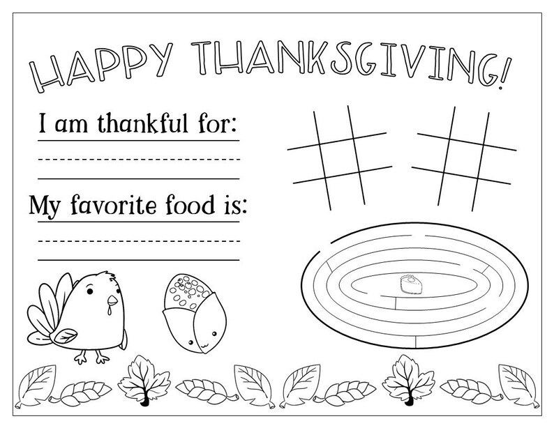 Kids Table Printables, Thanksgiving Placemat Bundle, Thanksgiving Table ...