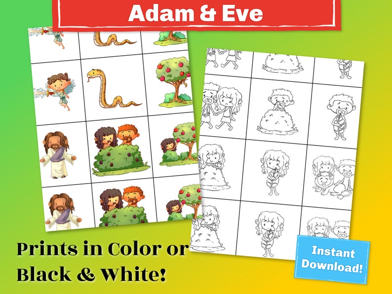 Adam and Eve Matching Game. Printable Memory Game That Helps Teach the ...
