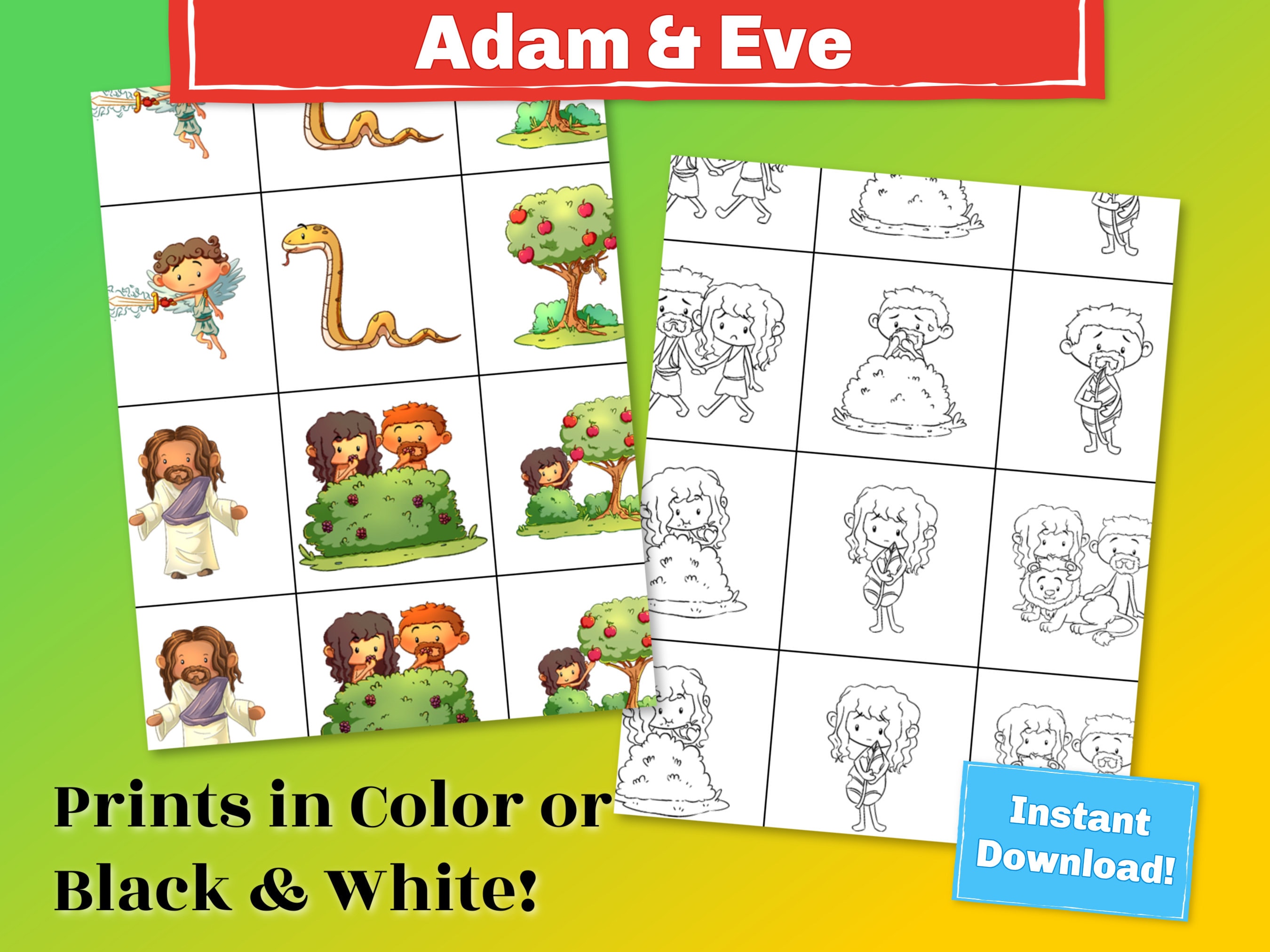 Adam and Eve Matching Game. Printable Memory Game That Helps Teach the ...