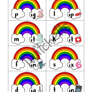 Short I Sounds Rainbow CVC Words Matching Game for Homeschooling ...