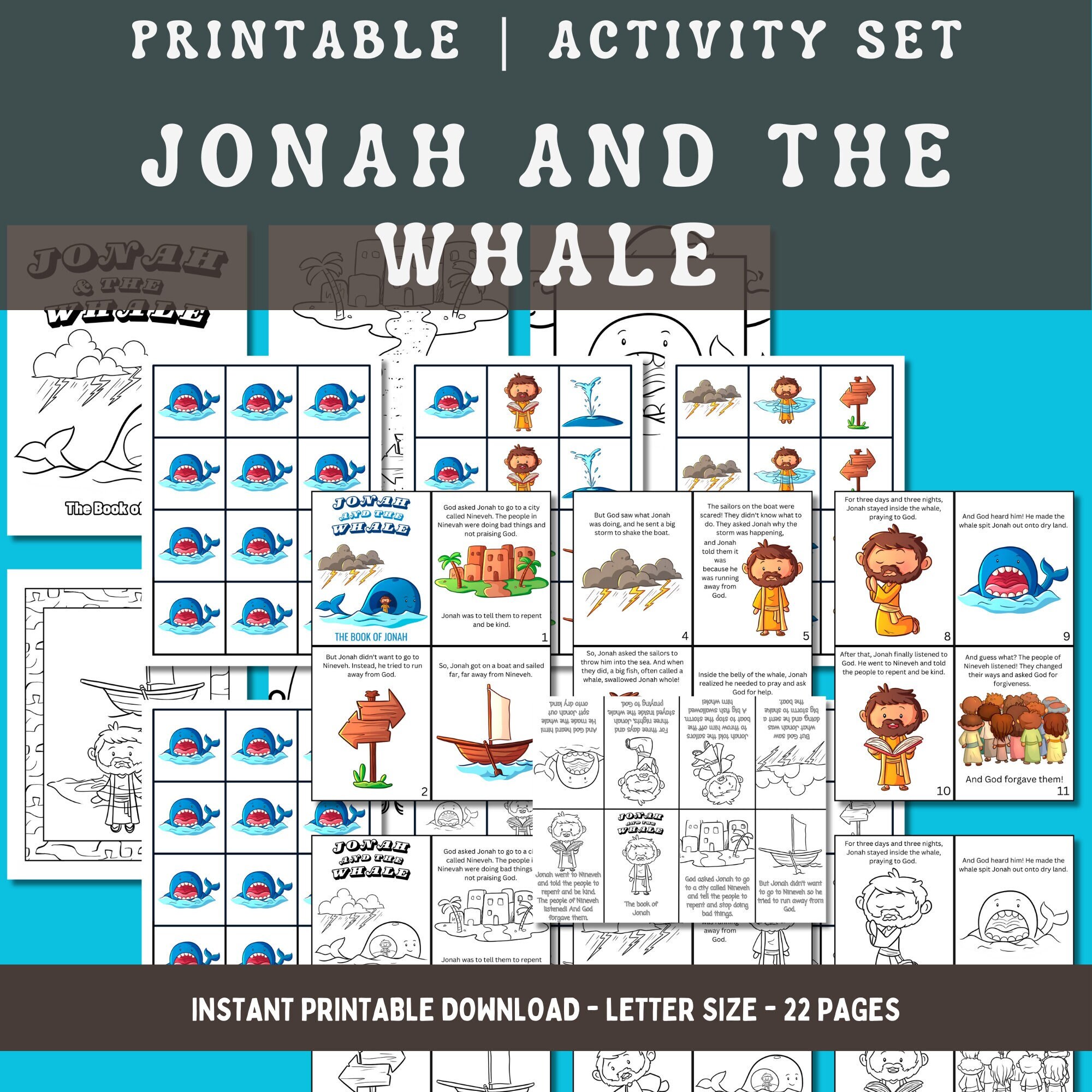 Jonah and the Whale Activities for Young Children, Printable Coloring ...