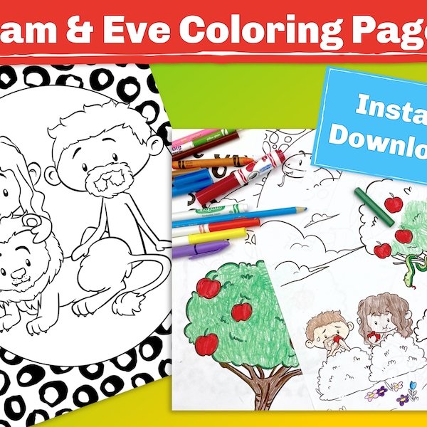 Adam and Eve Coloring Sheets - Etsy
