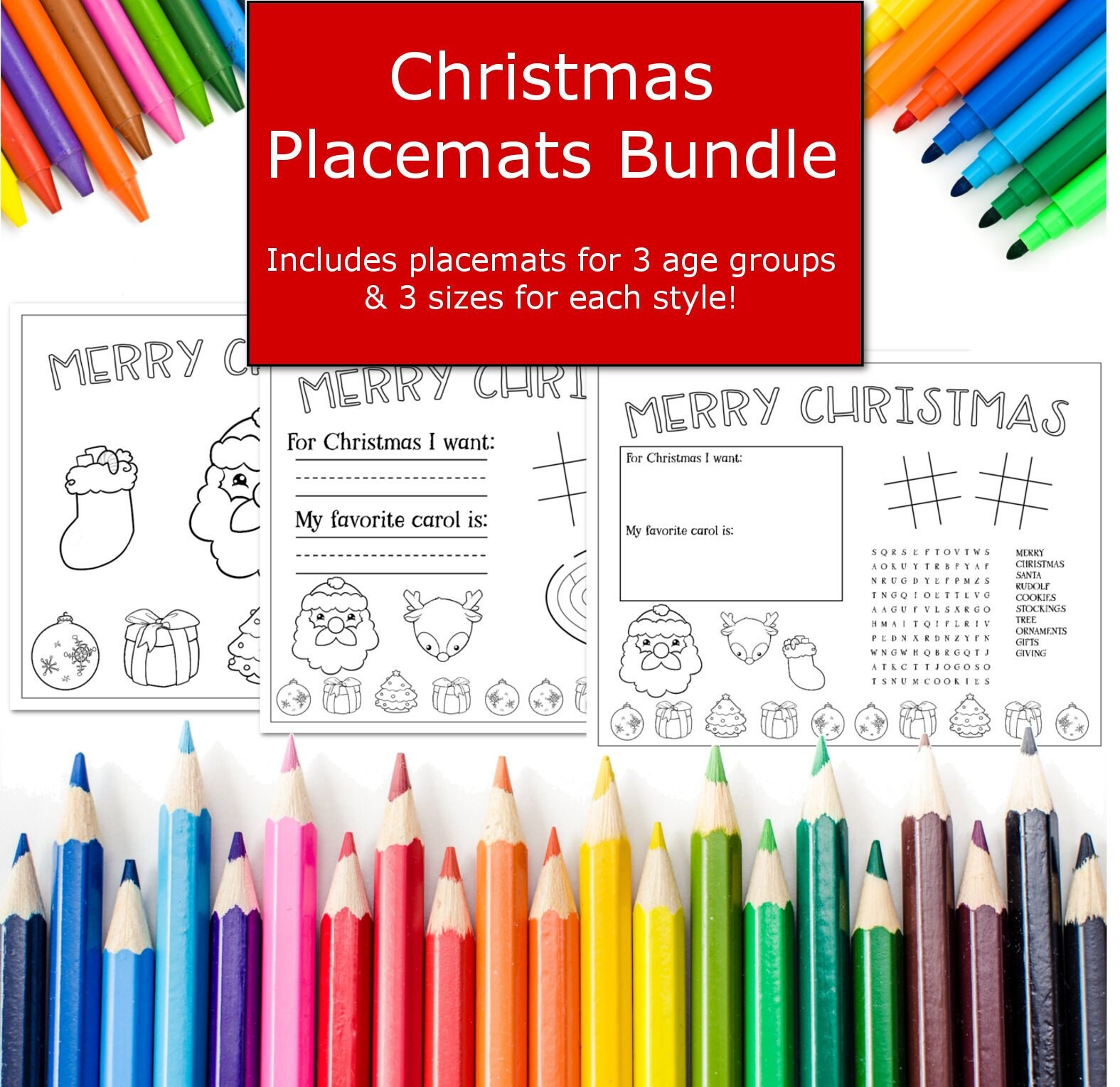 Kids Table Printables, Christmas Placemat Bundle, Christmas Table Fun ...