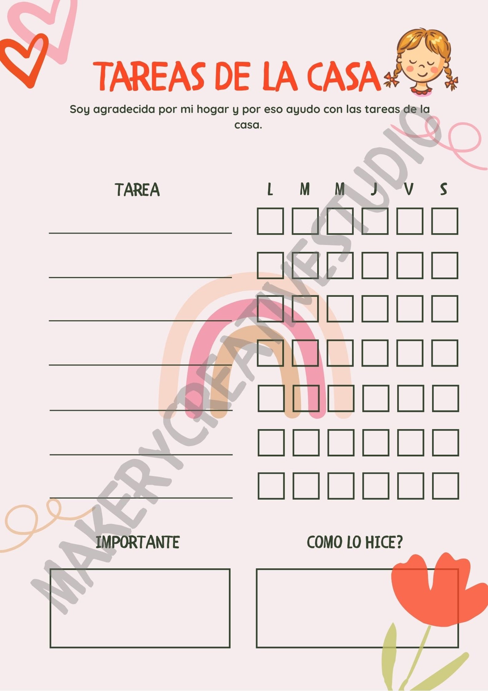 Tareas De La Casa Checklist Para Ninas - Etsy Canada