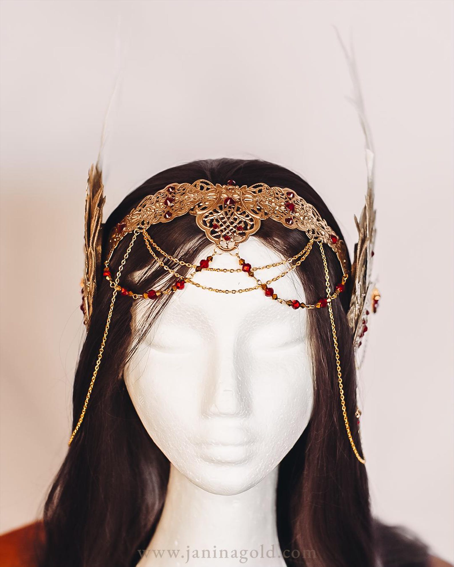 Gold and Red Valkyrie Crown, Festival Headdress, Cosplay Tiara, Bridal ...