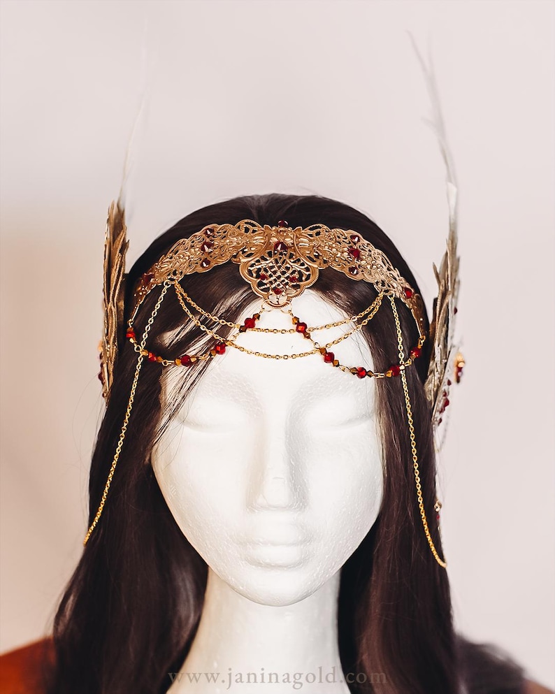 Gold and Red Valkyrie Crown, Festival Headdress, Cosplay Tiara, Bridal ...
