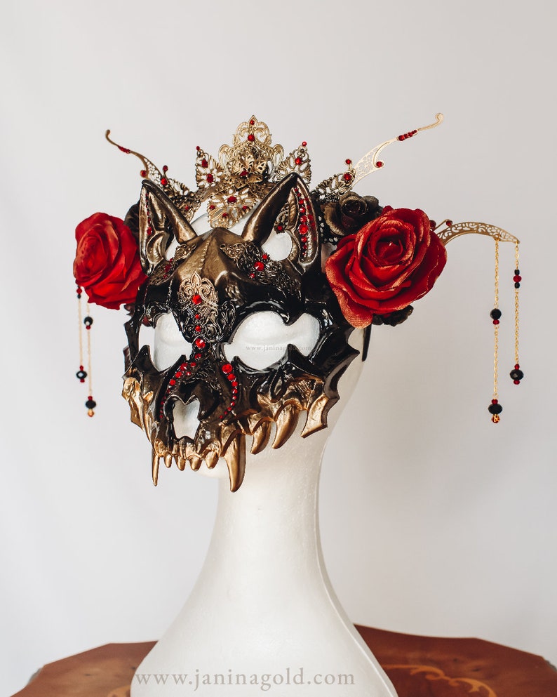 Black and Gold Cat Skull Headdress, Gothic Masquerade Crown for ...