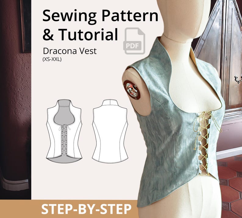 Fantasy Vest Sewing Pattern PDF – Lace-up Vest for Sewing Yourself ...