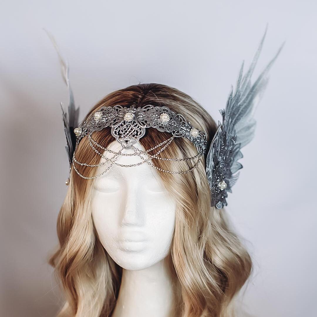 Silver Valkyrie Crown, Valkyrie Headdress, Angel Crown, Wing Tiara ...