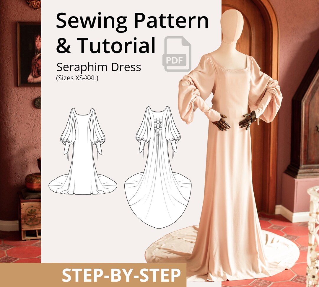 Seraphim Dress Sewing Pattern PDF – Historical Fantasy Dress for Sewing ...