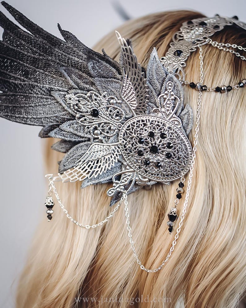 Silver and Black Valkyrie Crown, Festival Headdress, Cosplay Tiara ...