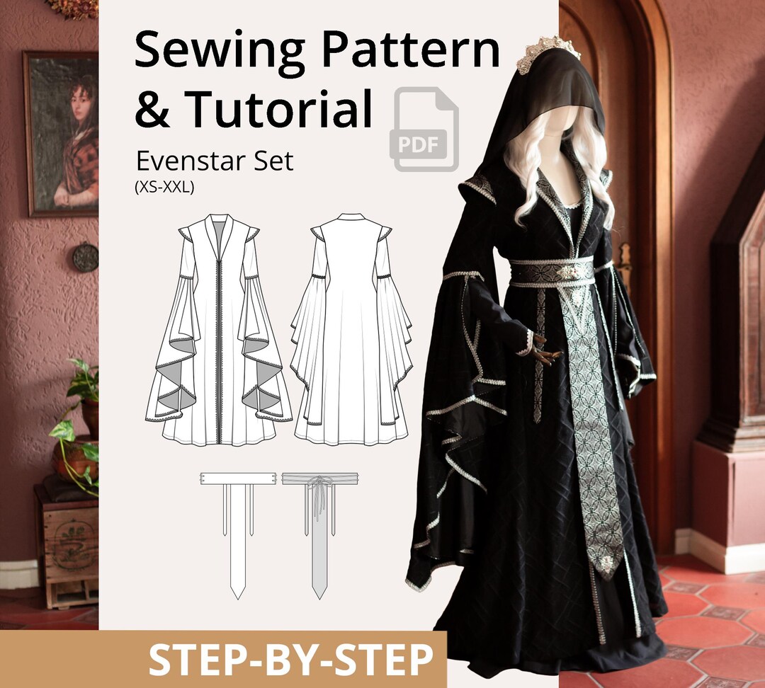 Coat Dress Sewing Pattern Set PDF – Gothic Fantasy Dress for DIY ...