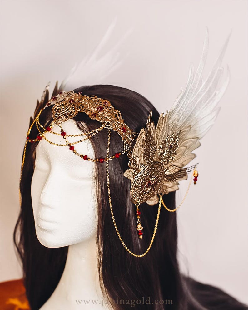 Gold and Red Valkyrie Crown, Festival Headdress, Cosplay Tiara, Bridal ...